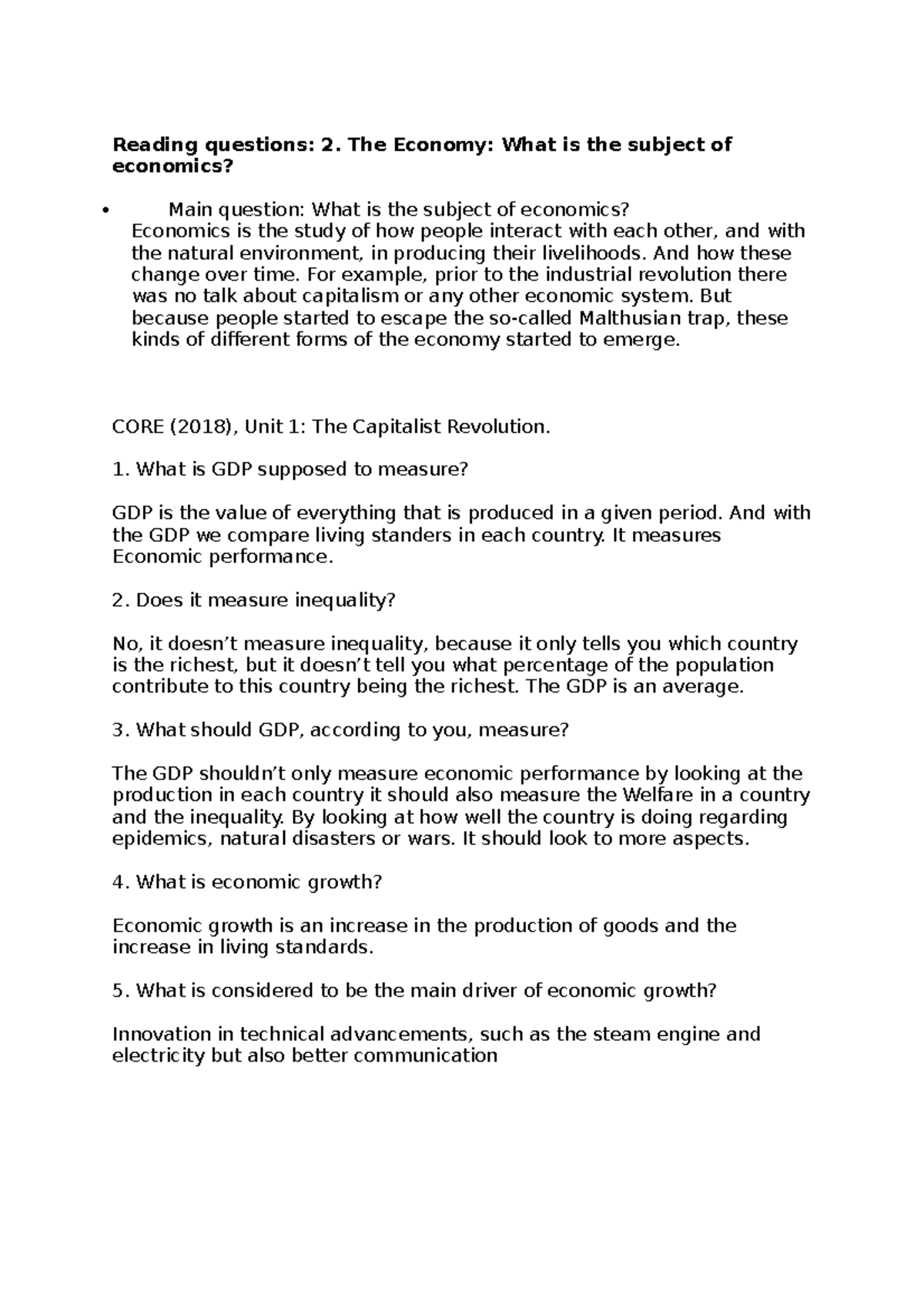 Reading Questions 2 with Answers - Economics Overview and Insights ...