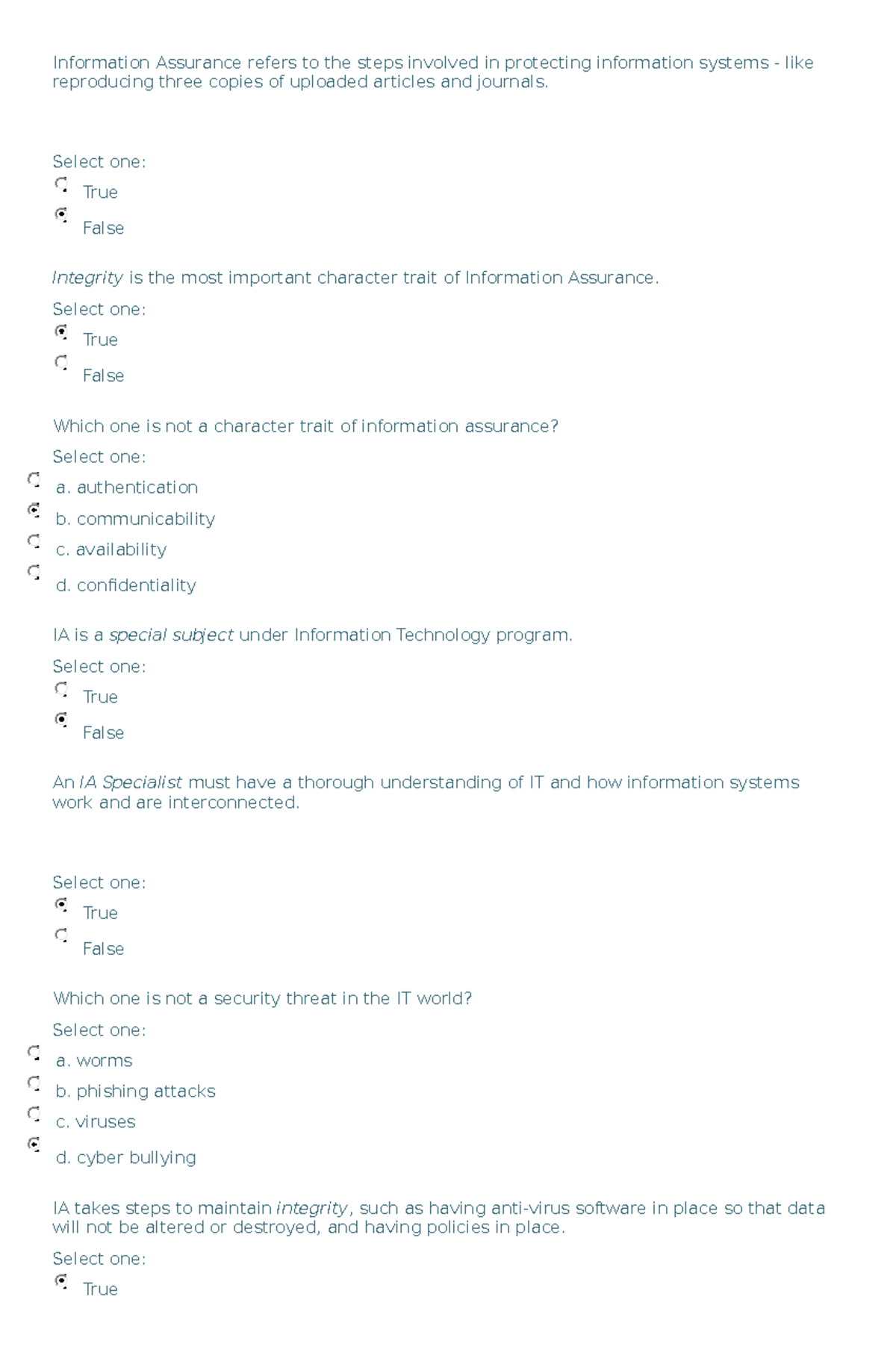 Information Assurance asnwer key - BS Information Technology - AMA - Studocu