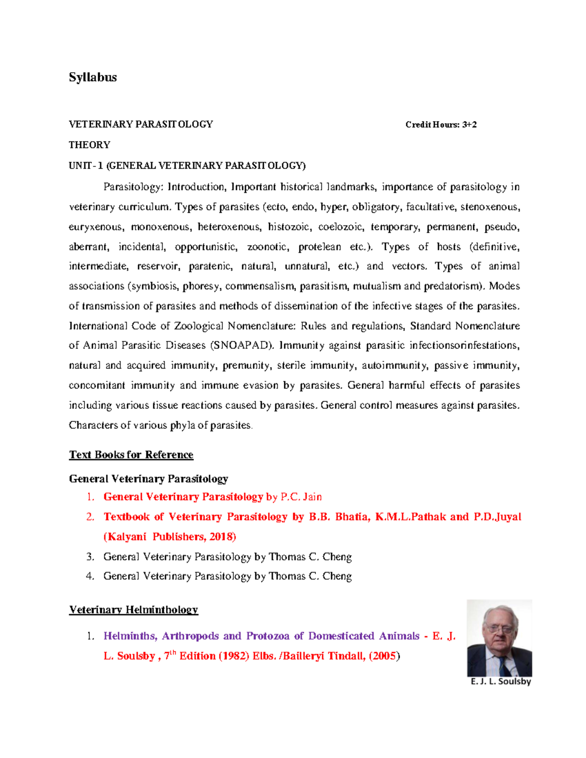 General Veterinary Parasitology Syllabus (VET 101) - Studocu