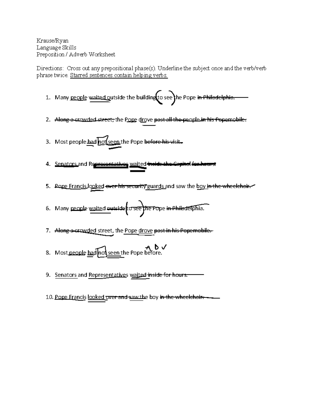Language Skills: Preposition & Adverb Worksheet - 1 - Studocu