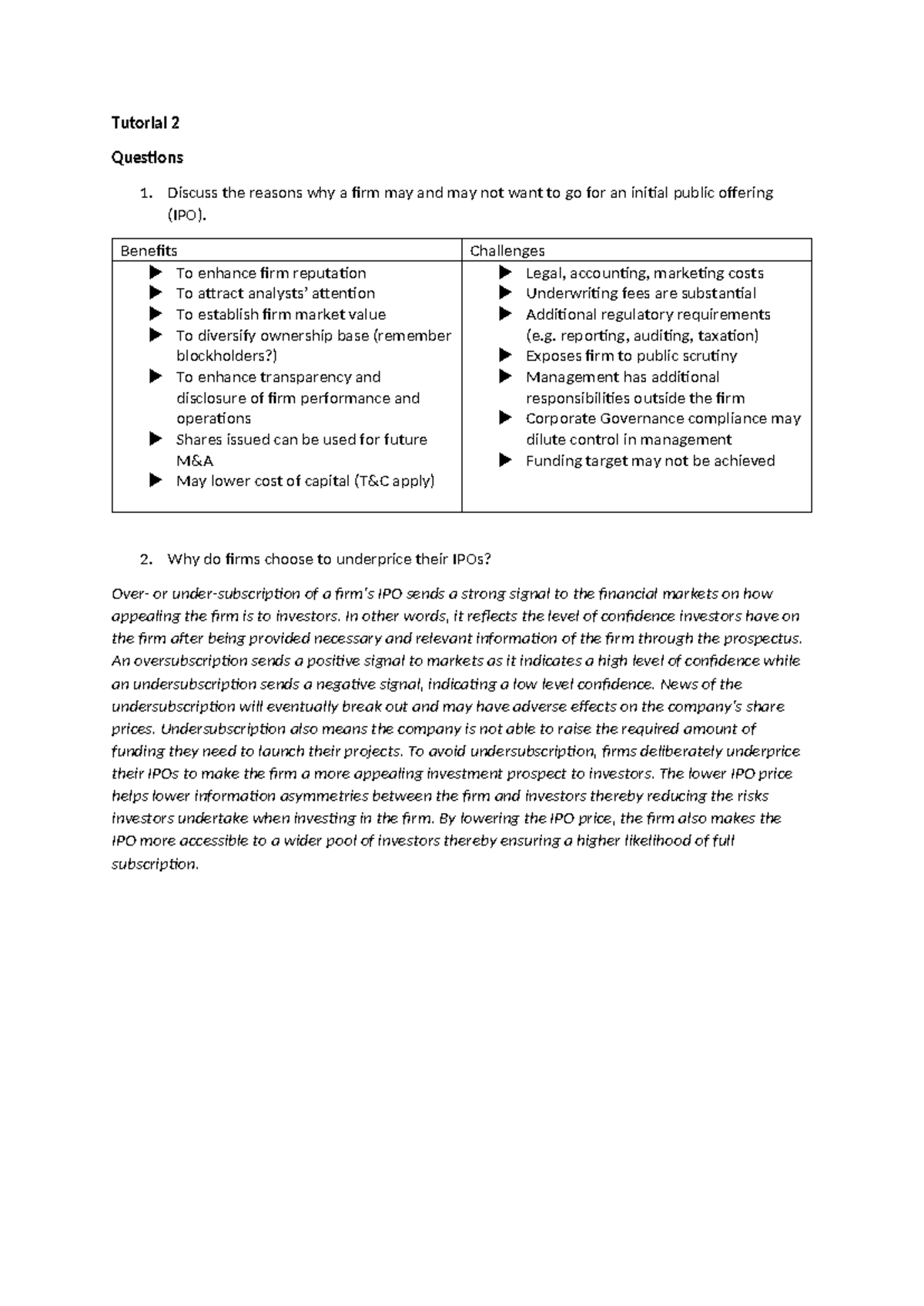 Tutorial 2 Answers Tutorial 5 Questions TUTORIAL Questions AND ANSWERS ...