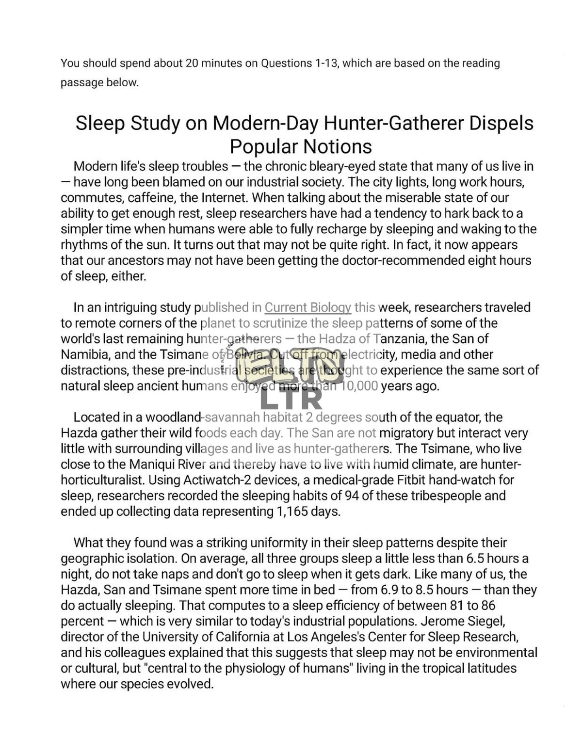 LTR Reading Passage Study: Insights into Sleep Patterns and Facial ...