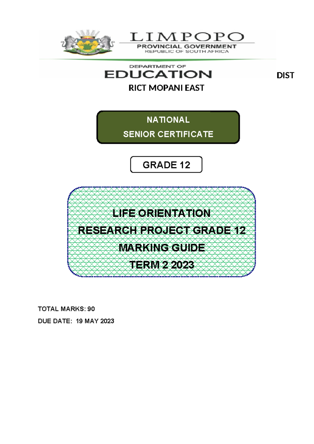 Research Project Guide: Life Orientation - Grade 12 (TERM 2 2023) - Studocu