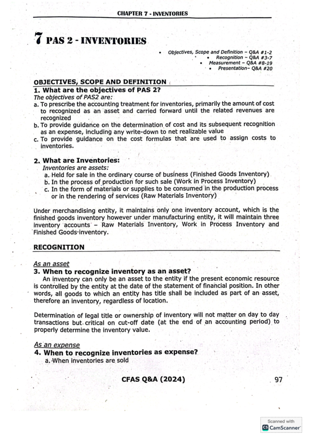 Chapter 7 - CHAPTER 7 INVENTORIES PAS 2 INVENTORIES Objectives, Scope ...