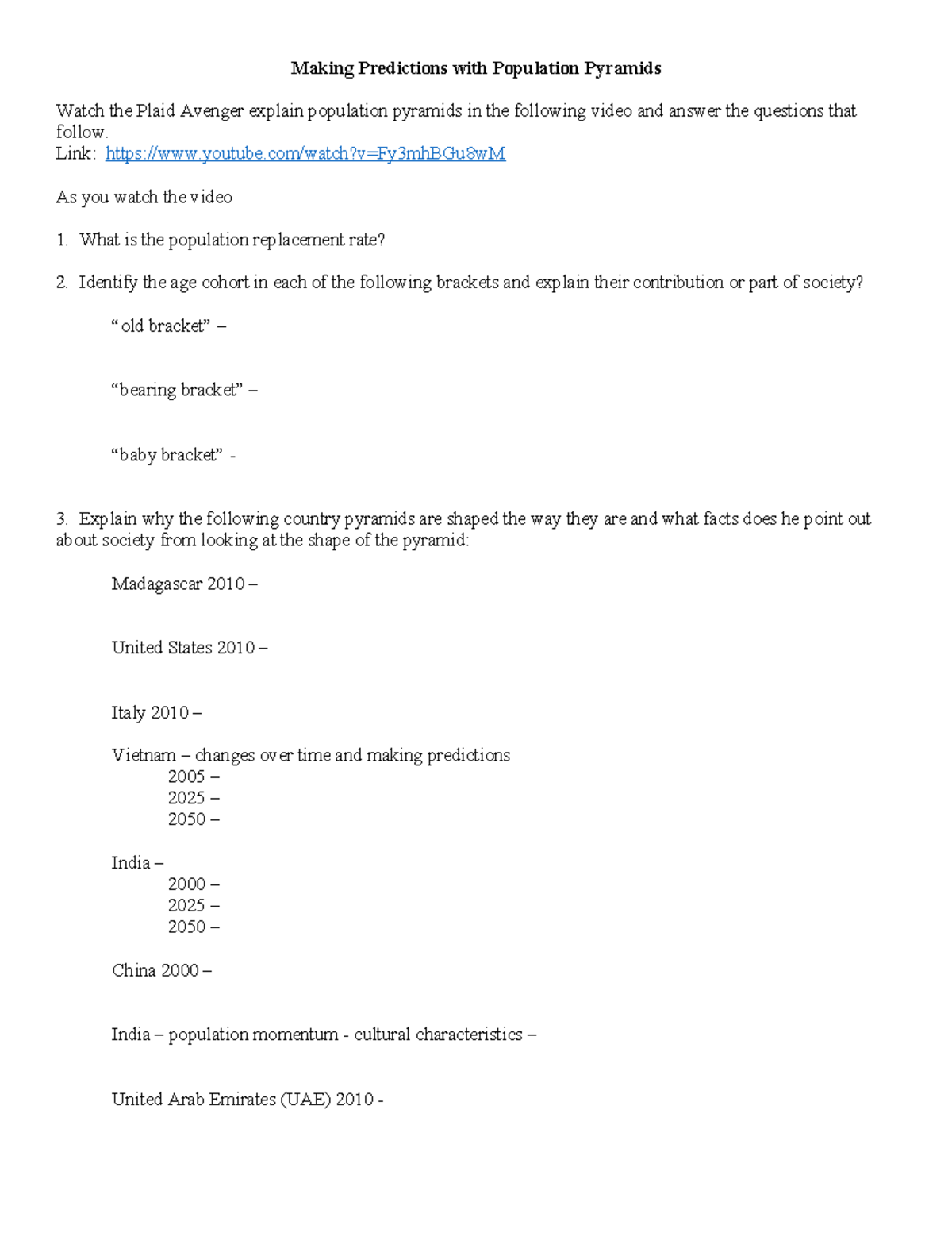 Making Predictions with Population Pyramids Activity-3 Analysis - Studocu