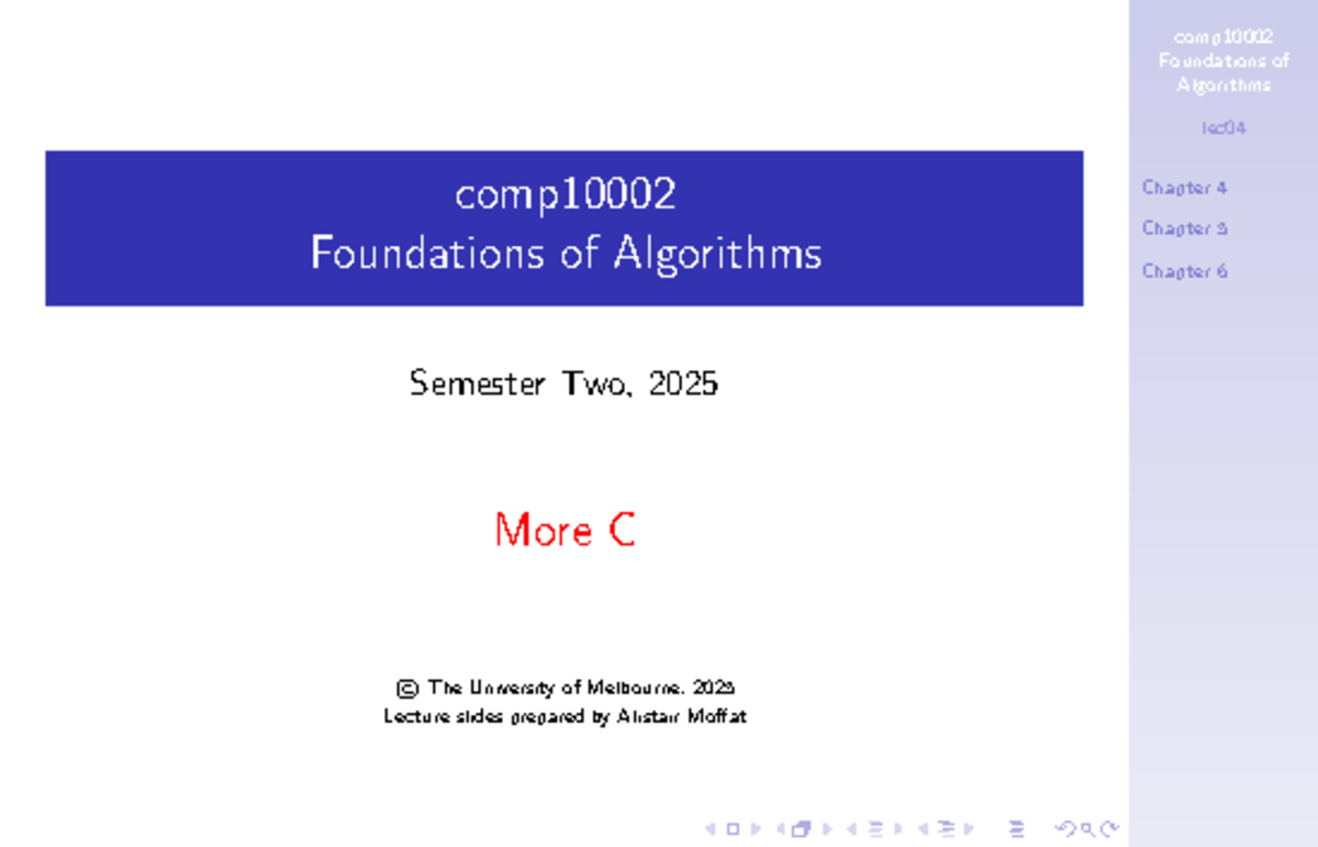 Foundations of Algorithms (COMP20001) Lec04: Functions & Pointers ...