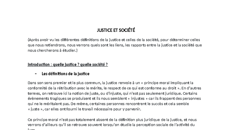 Justice et Société : Liens et Interactions dans le Droit (Cours) - Studocu