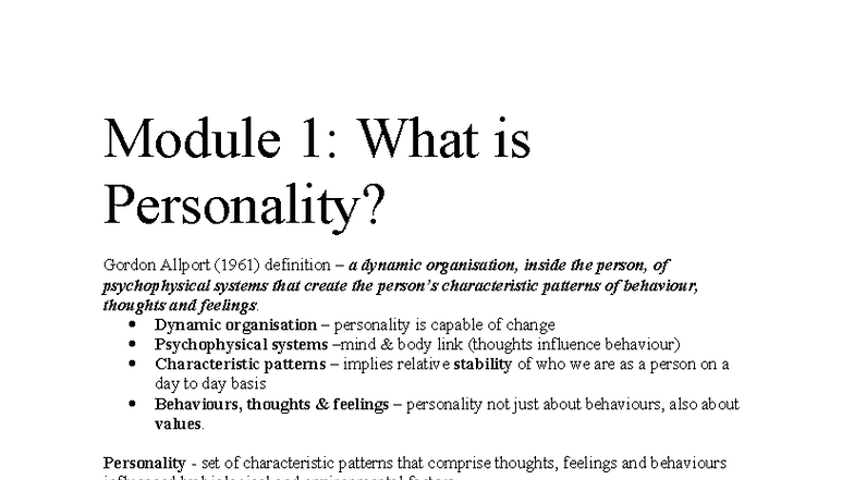 Module 1: Understanding Personality Theories and Approaches - Studocu