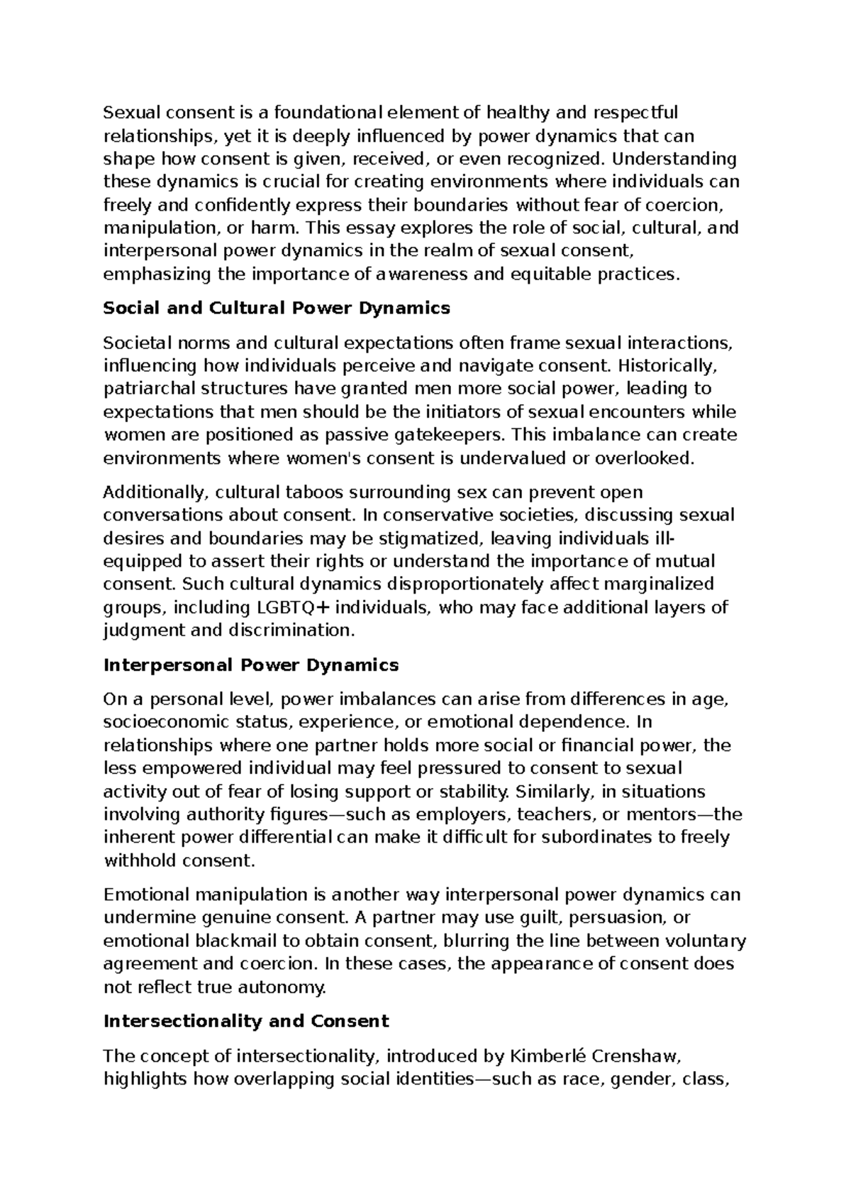 SXYC-101: Exploring Power Dynamics in Sexual Consent Relationships ...