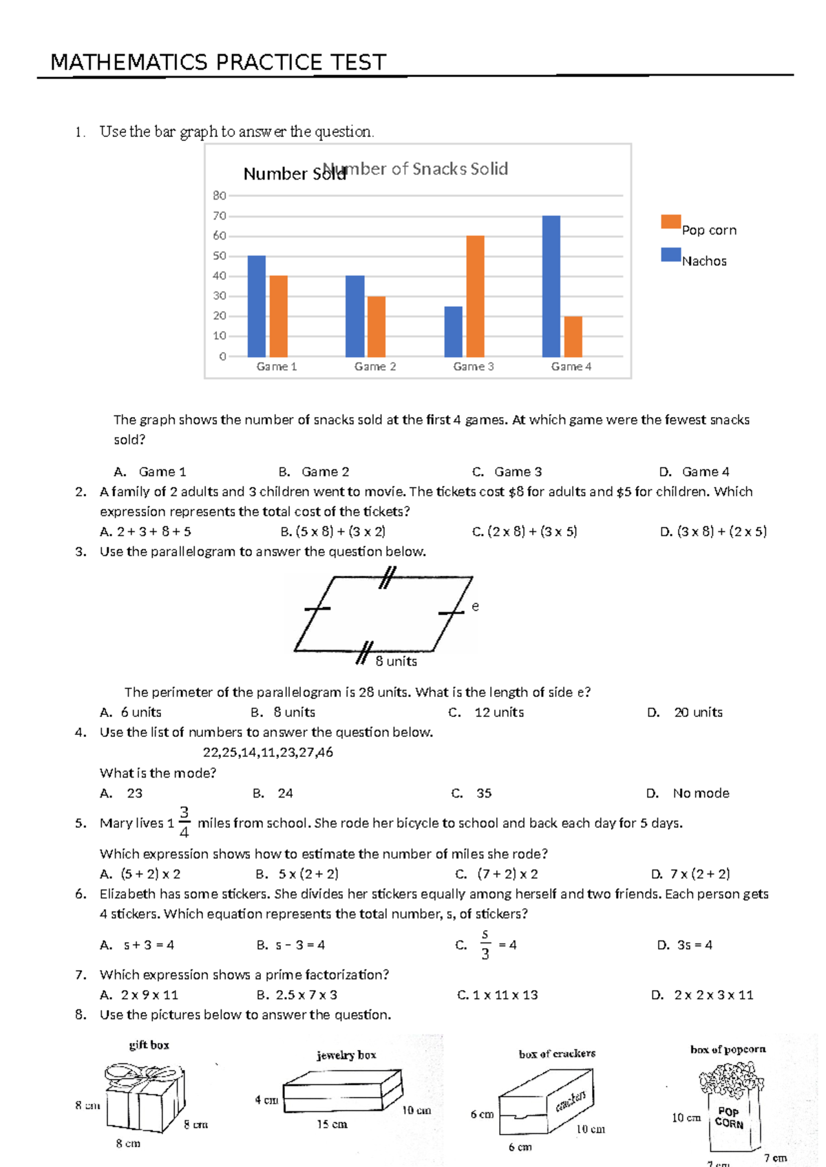 MATHEMATICS PRACTICE TEST 1: Questions and Answers Analysis - Studocu