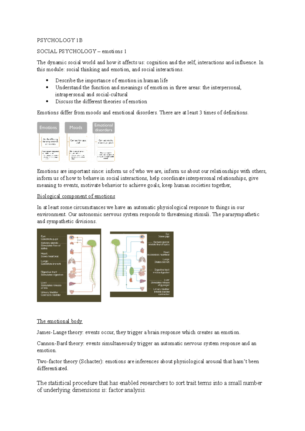 Social psychology notes - PSYCHOLOGY 1B SOCIAL PSYCHOLOGY – emotions 1 ...