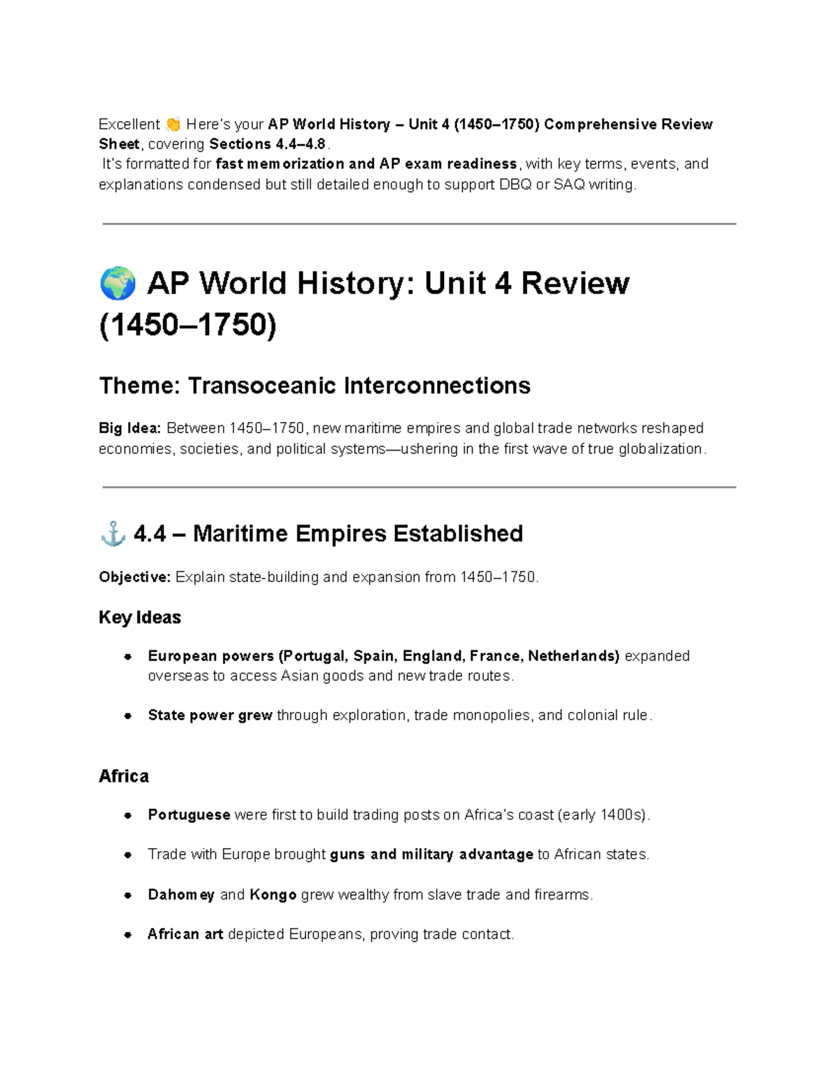 AP World History: Unit 4 Comprehensive Review Guide for Exam Prep - Studocu