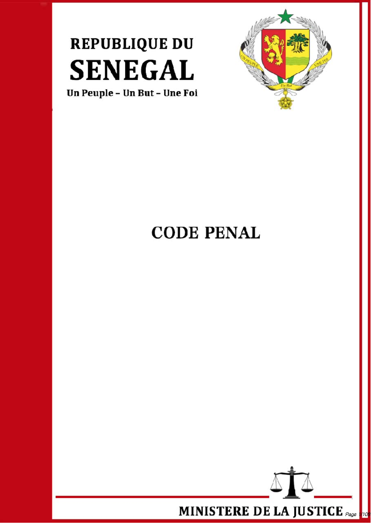 Nouveau Code Pénal du Sénégal : Peines Criminelles et Correctionnelles ...