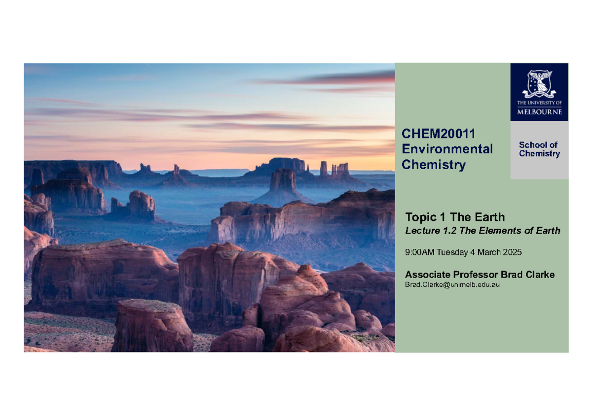 CHEM20011 Environmental Chemistry: Lecture 1.2 - Earth Elements ...