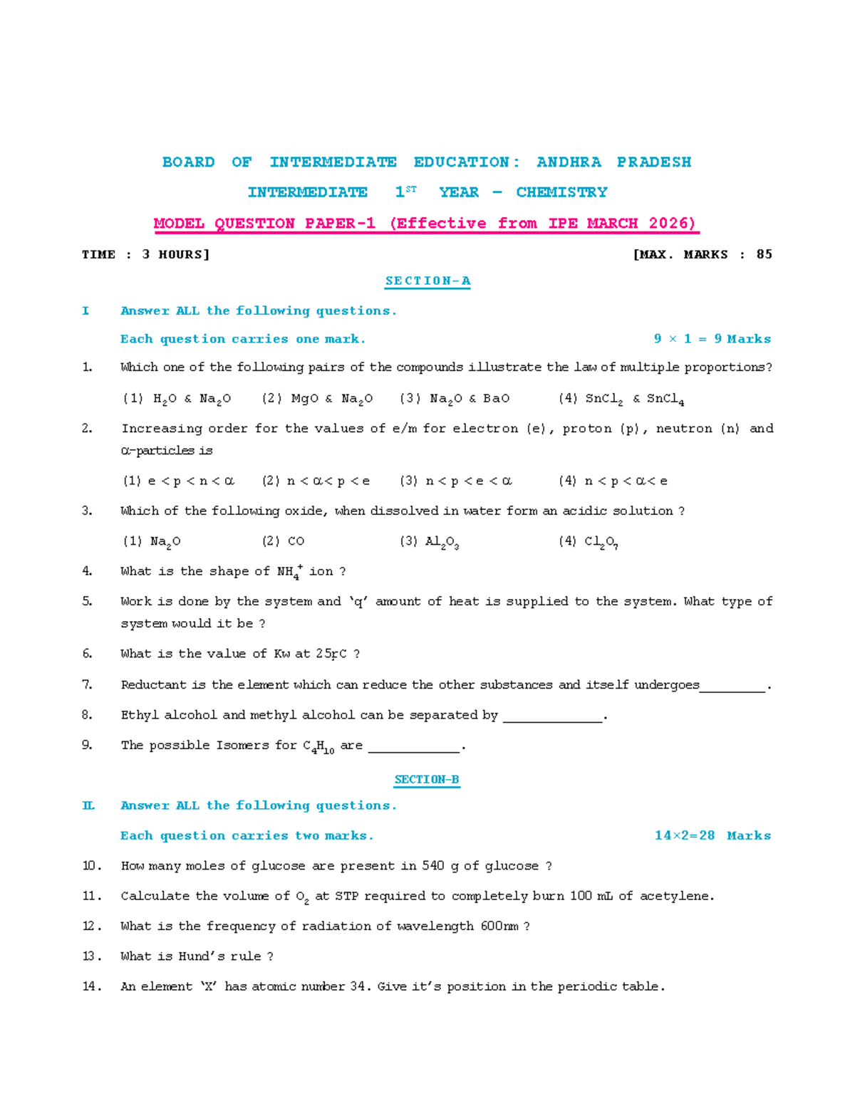 AP Inter 1st Year Chemistry Model Q&A (Effective IPE Mar 2026) - Studocu