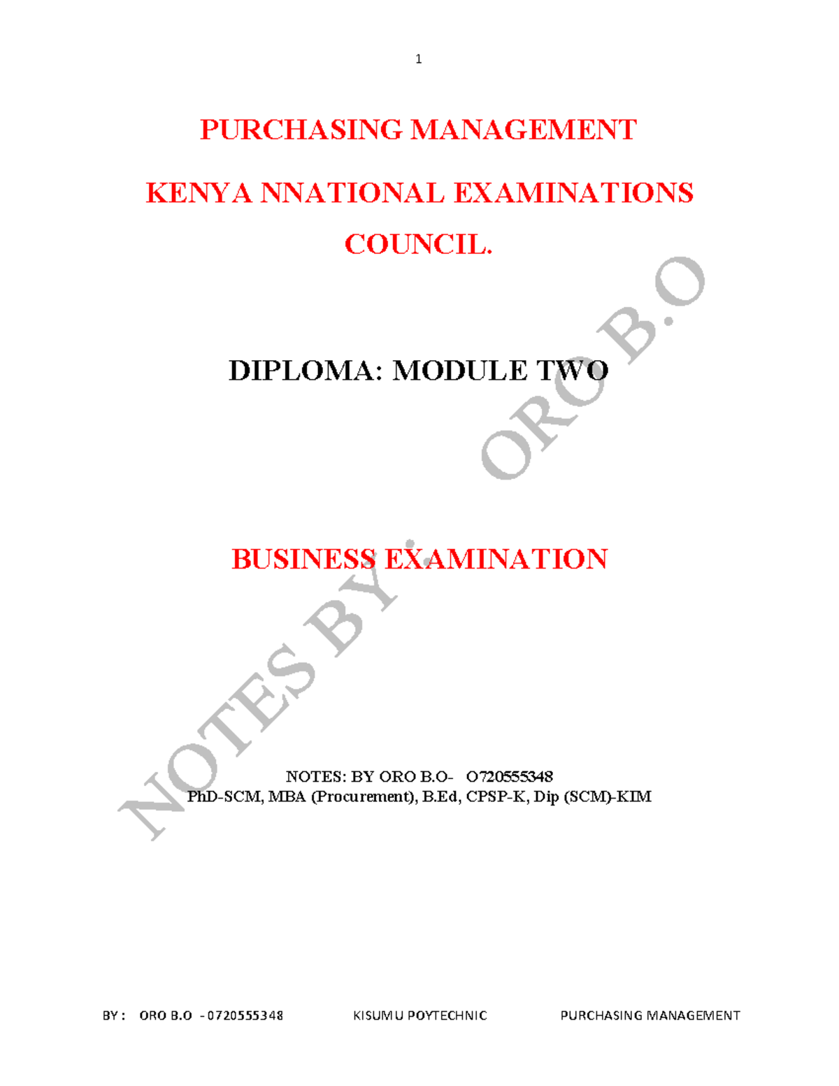 Purchasing Management Notes for Diploma Module II Exam (BUS 305) - Studocu