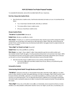 HUM 102 Module Two Project Proposal: Exploring Mental Health Through ...