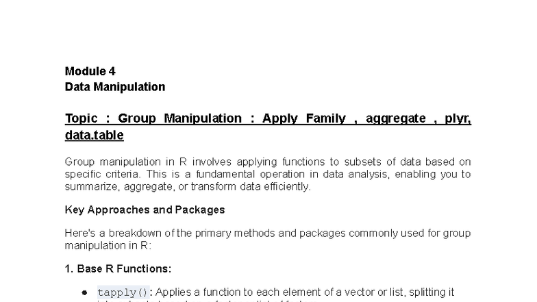 R Programming - Module 4: Data Manipulation & Statistical Analysis ...