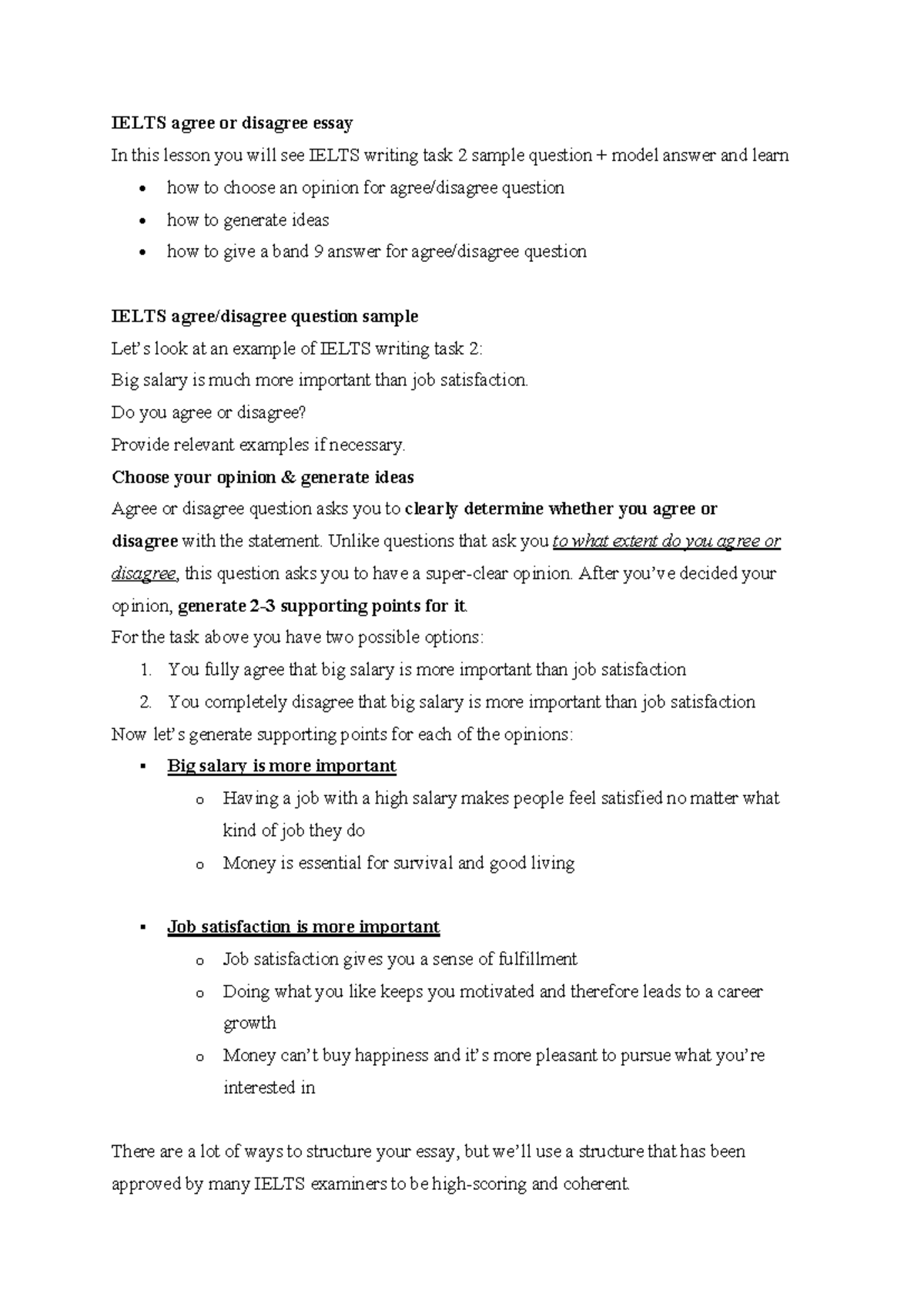 IELTS Writing Task 2: Agree or Disagree Essay Guide - Studocu