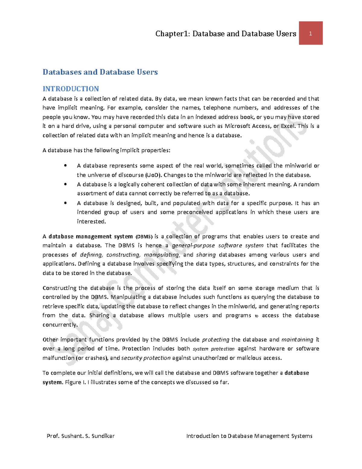 Databases and database users 1 - Databases and Database Users INTRODUCTION A database is a - Studocu