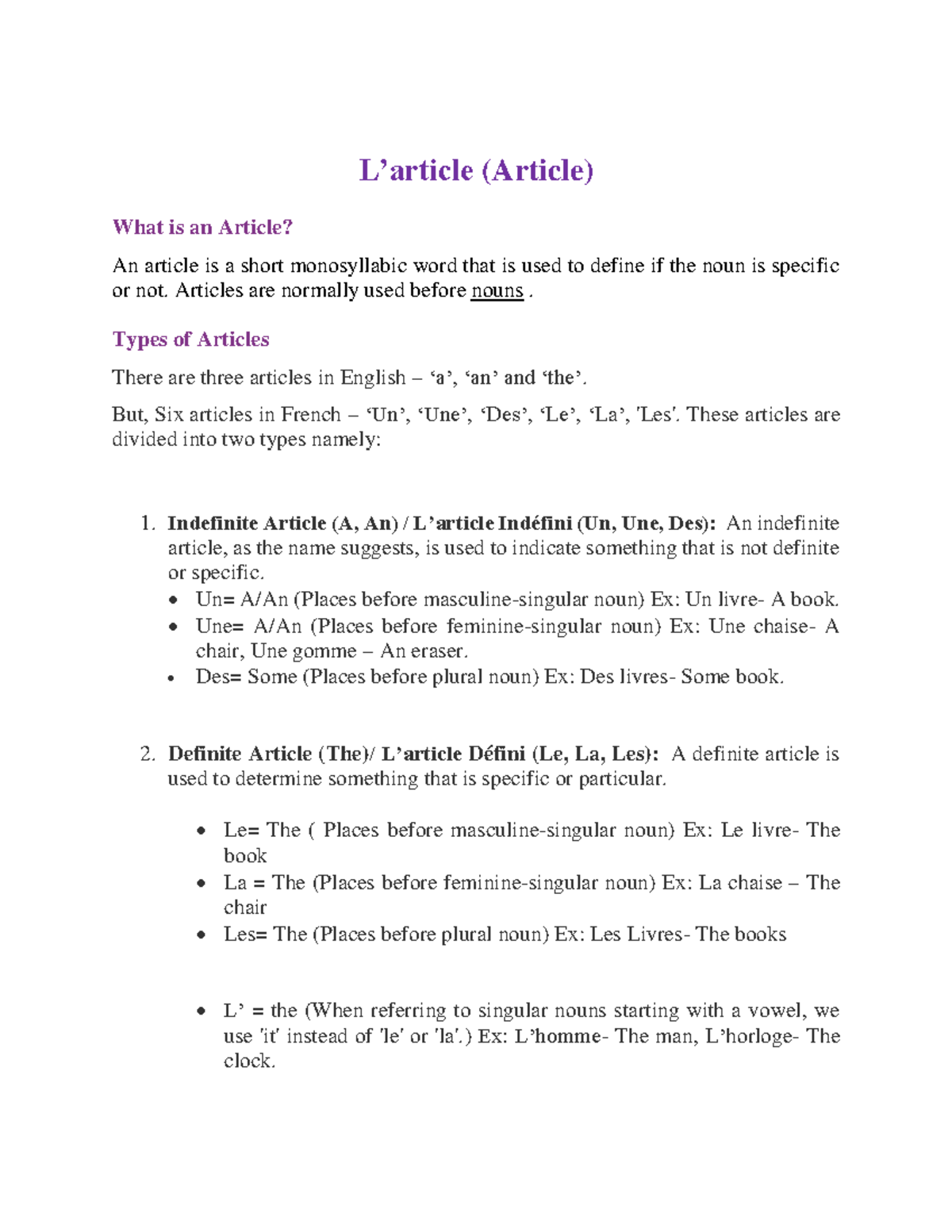(Article) Understanding Articles: Types and Usage in English and French ...