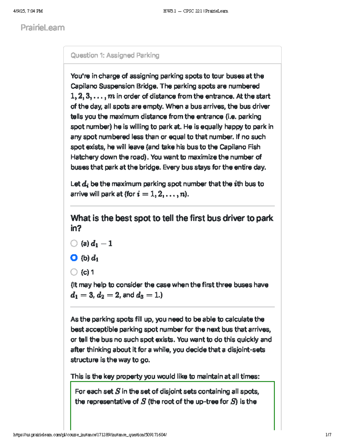 HW3.1 — Prairie Learn - PrairieLearn Question 1: Assigned Parking You ...