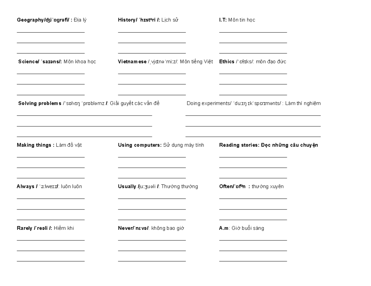Grade 5 Unit 1: Essential Vocabulary and Subjects Overview - Studocu
