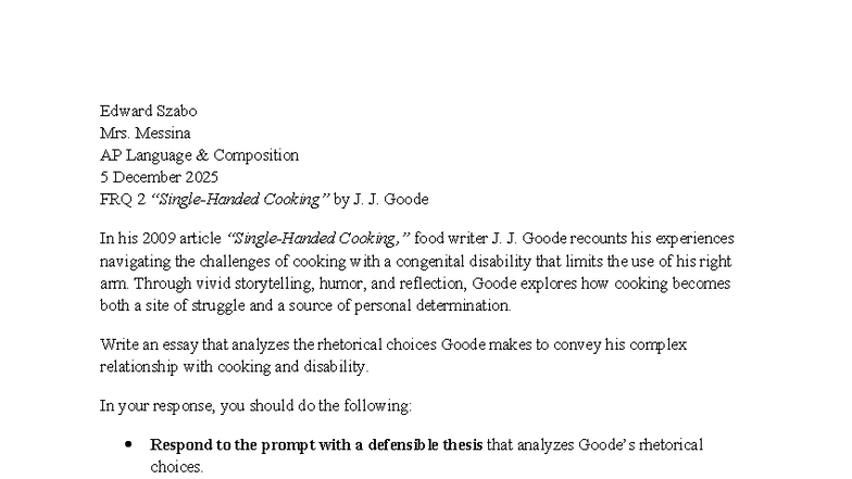 Edward Szabo - AP Lang Comp FRQ 2: Analyzing J.J. Goode's Rhetoric ...