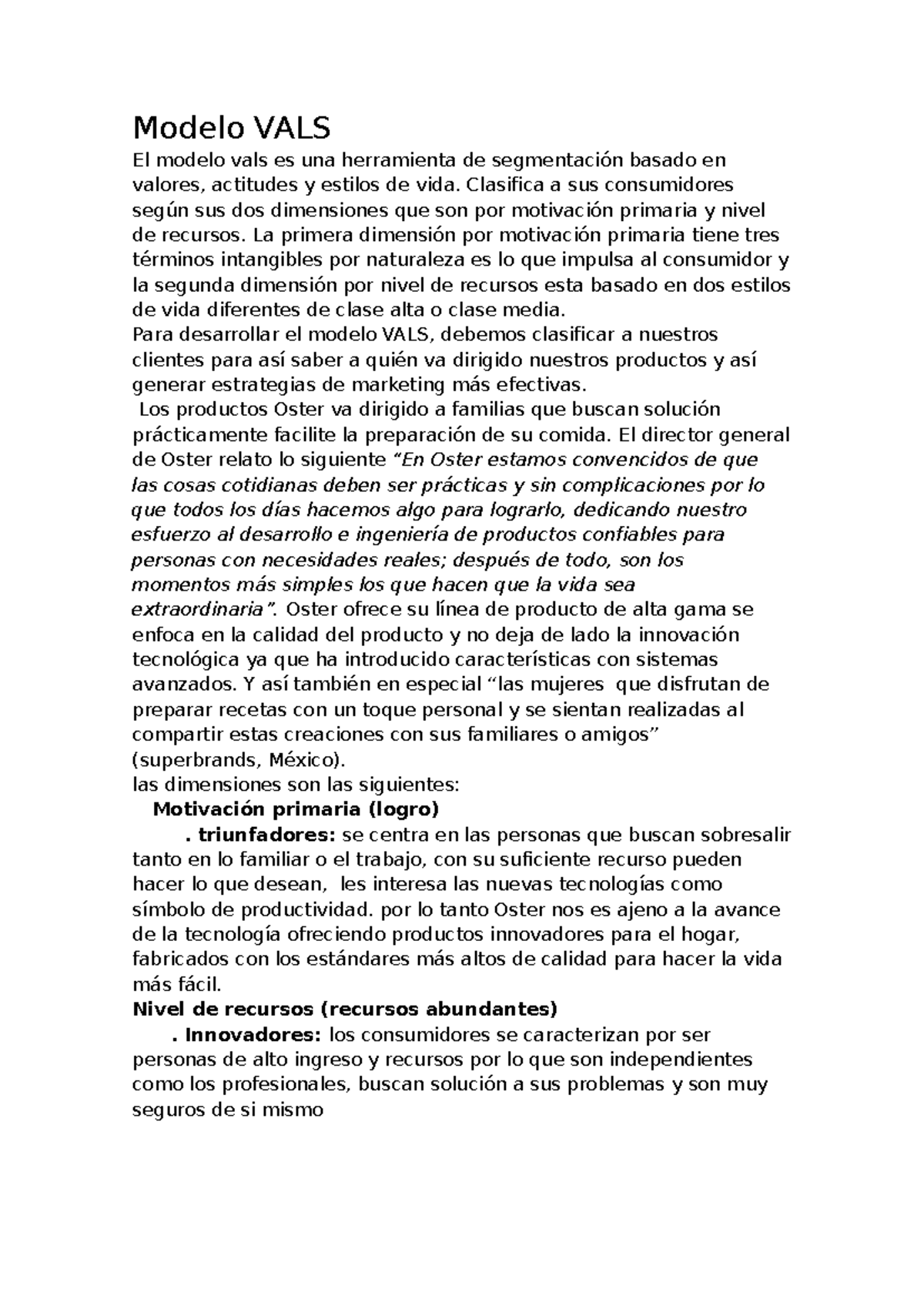 Modelo VALS: Segmentación de Consumidores por Valores y Estilos de Vida - Studocu