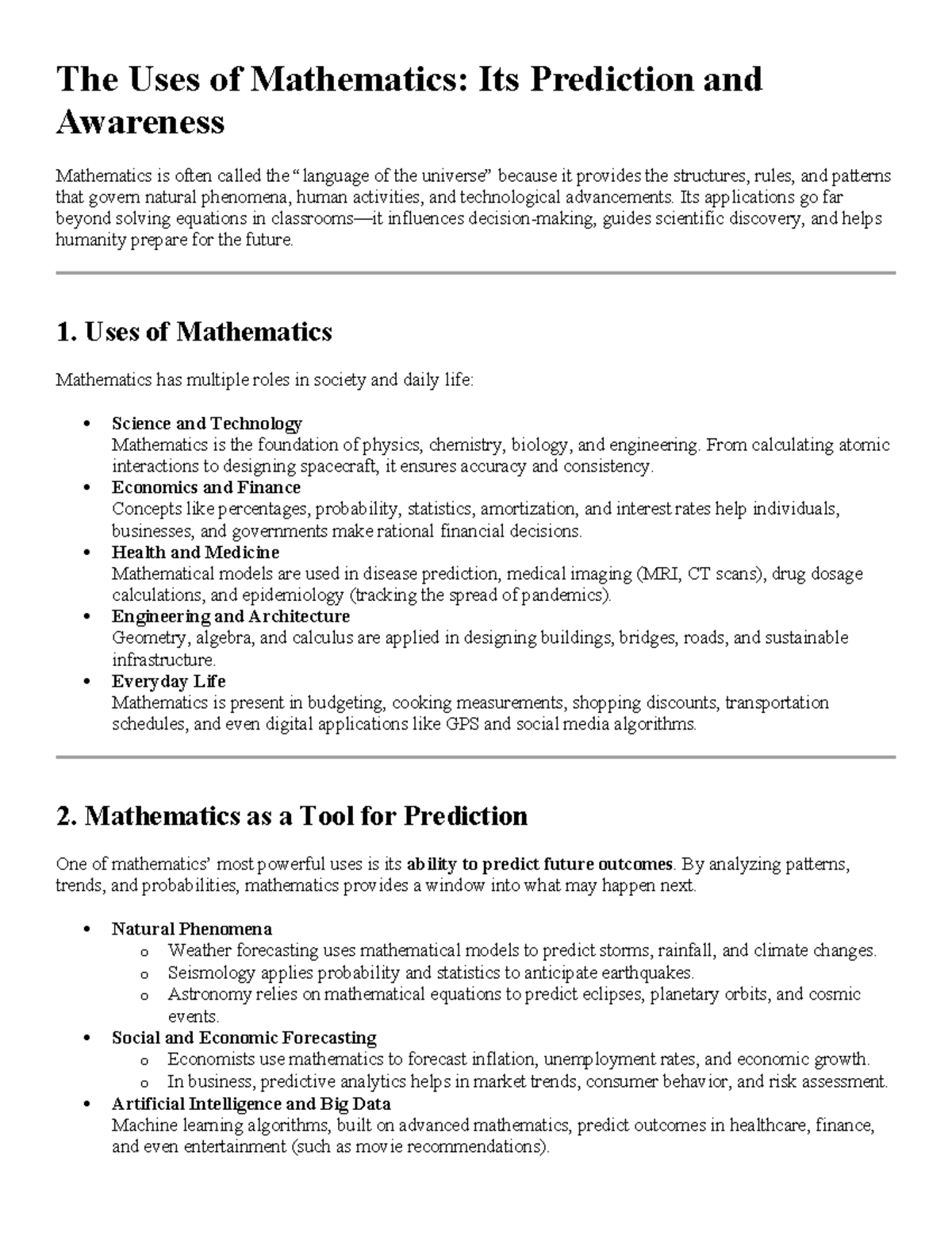 Mathematics in Society: Applications and Predictions (MATH101) - Studocu