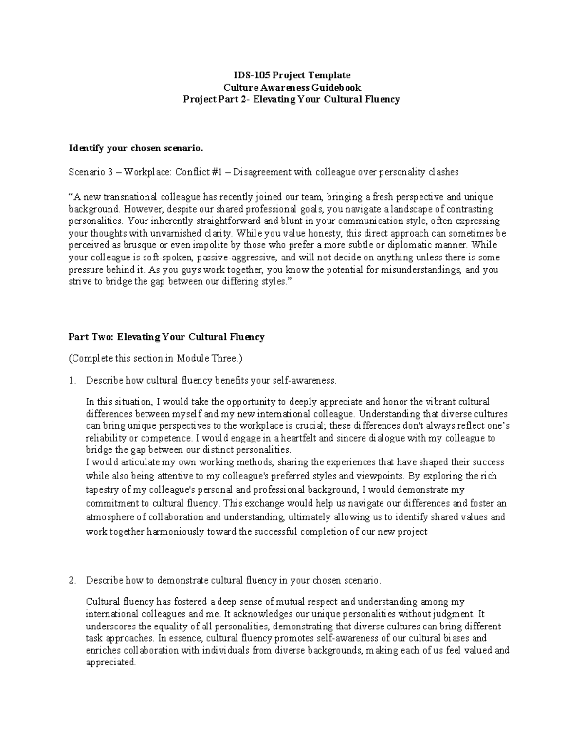 IDS-105 - Project Part 2: Enhancing Cultural Fluency in the Workplace ...