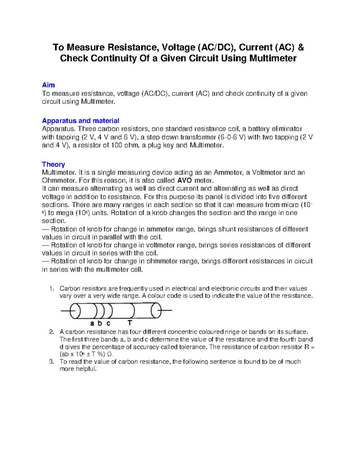 Lab Report: Measuring Resistance, Voltage, and Continuity Using ...