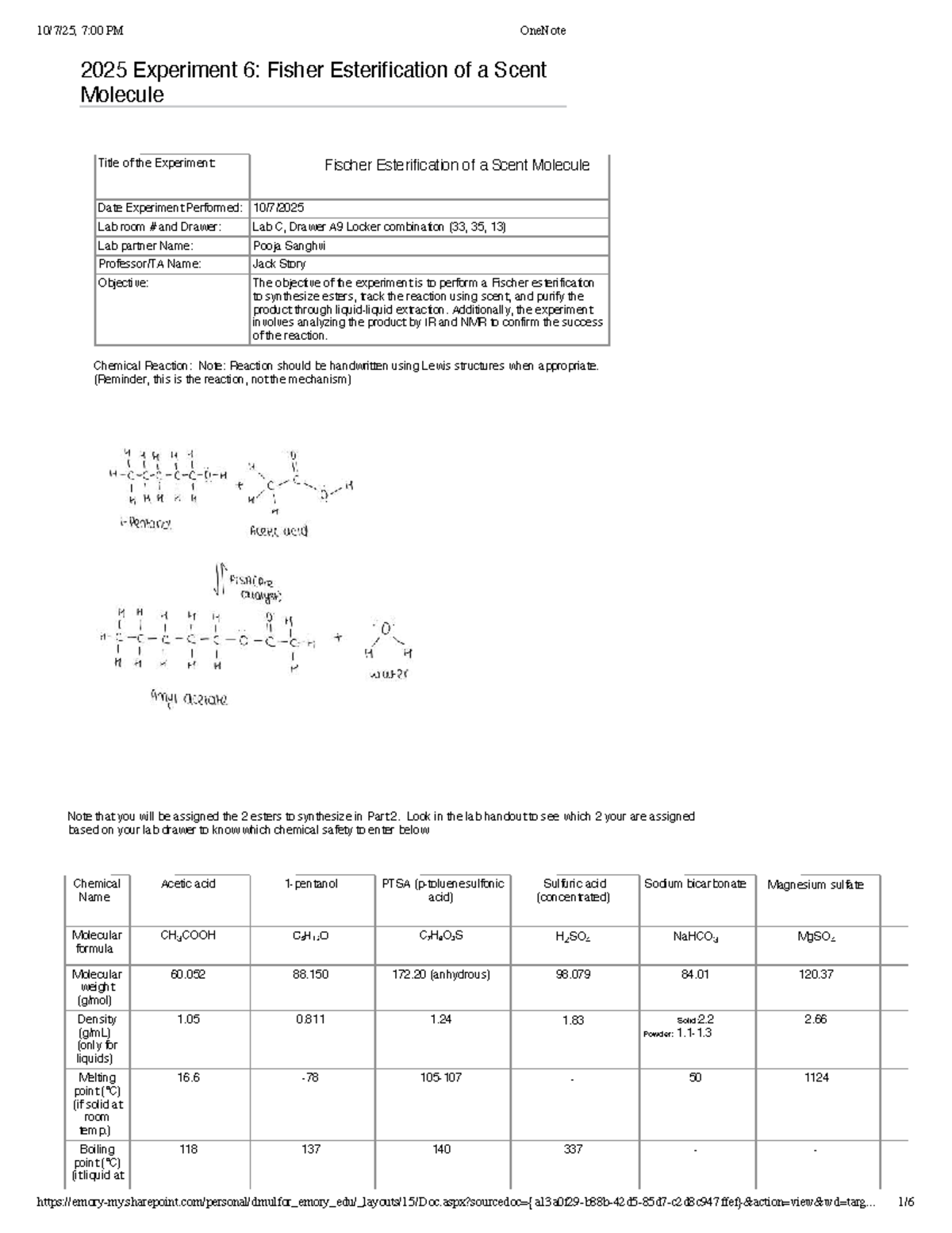 Notebook 6: Lab Experiment on Fischer Esterification of Scent Molecules ...