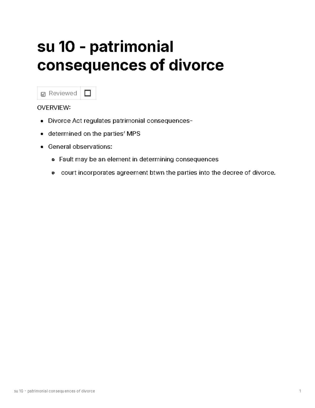 Su 10 - Final Exam Notes on Patrimonial Consequences of Divorce - Studocu