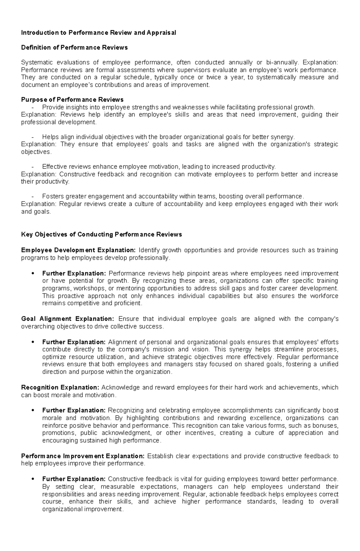 Performance Review & Appraisal: Key Insights & Objectives - Studocu