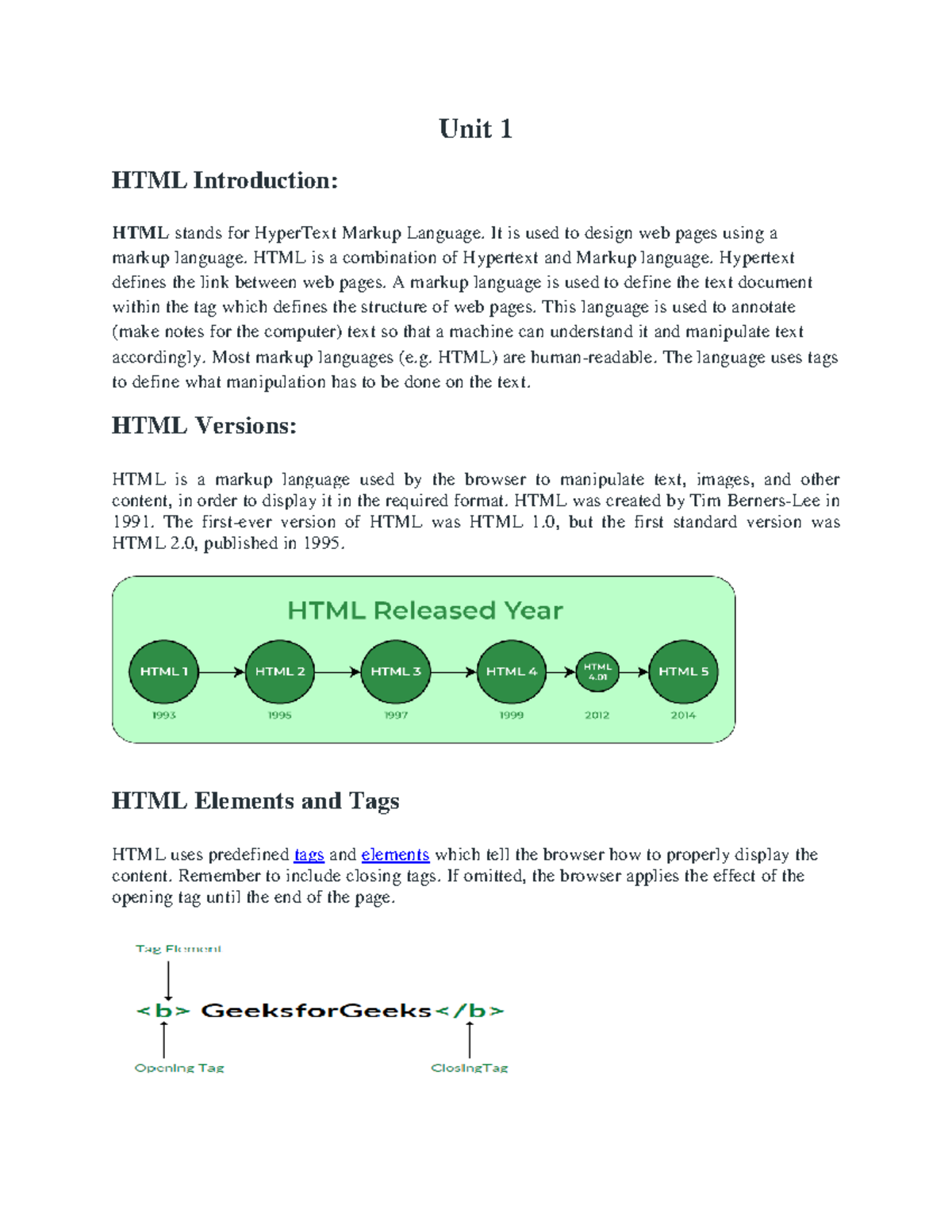 Unit 1: Introduction to HTML - Basics and Structure - Studocu