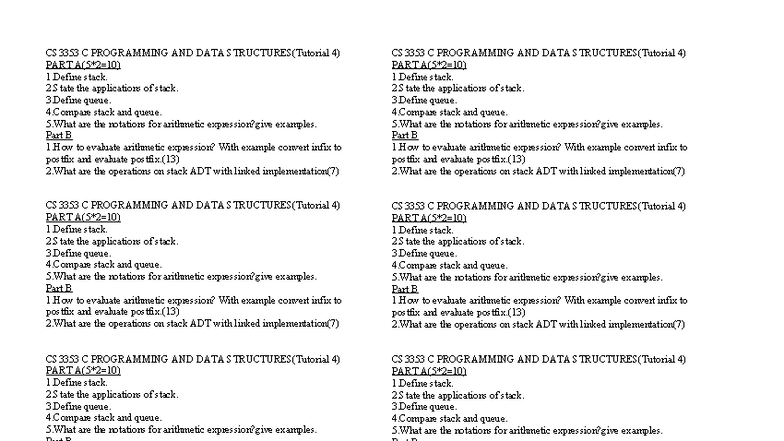 CS3353 C Programming & Data Structures - Tutorial 4 Overview - Studocu