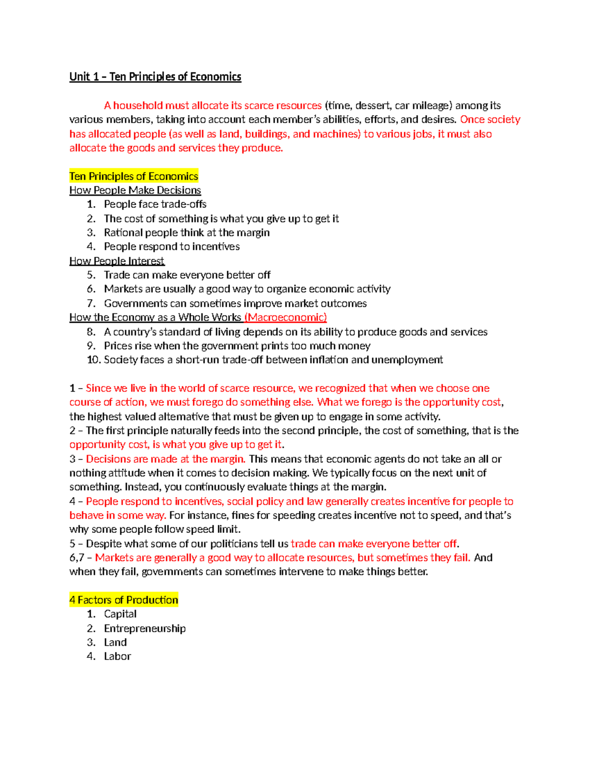 Quiz Prep for Economics: Units 1-7 Overview - Studocu
