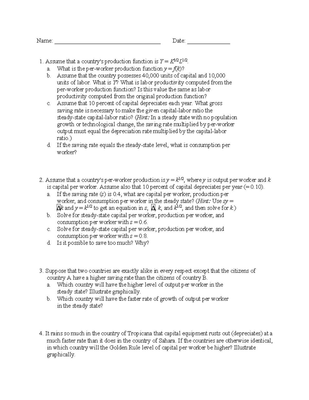 Practice Problems for Economics Ch7 - Solow Model Analysis - Studocu