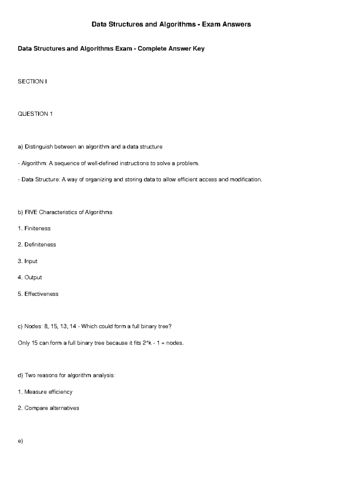 DSA 101 Final Exam Answers: Data Structures & Algorithms Key Insights - Studocu