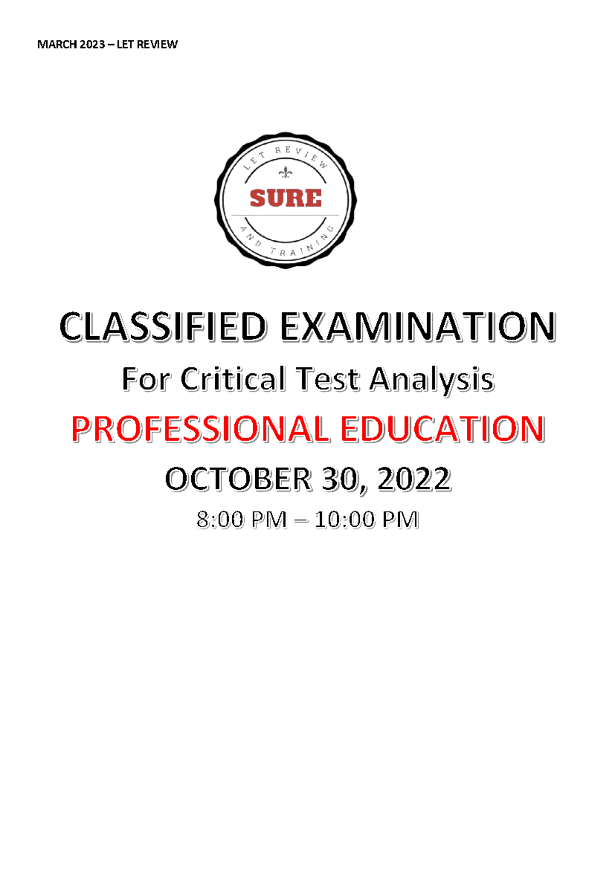 Classified Exam Review - PED: Test Types and Assessment Principles ...