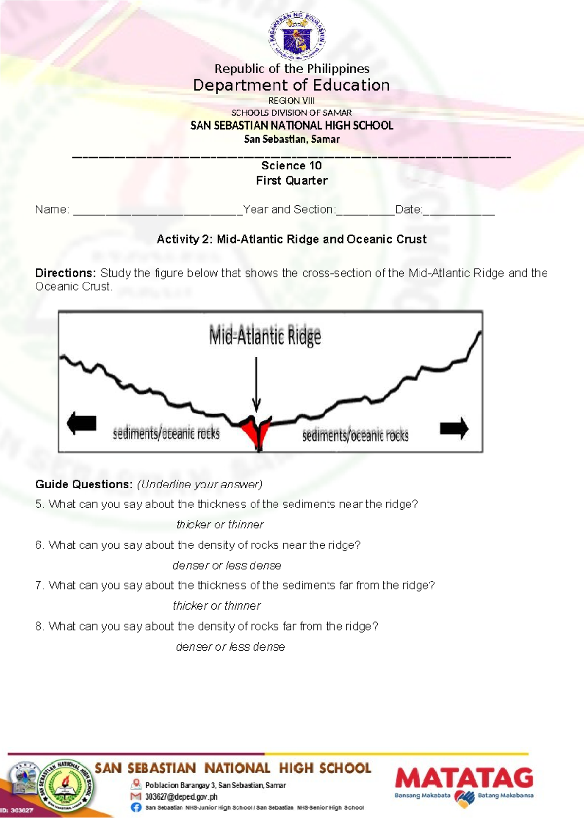 Science 10 Activity Sheet: Ridge and Oceanic Crust Analysis - Studocu