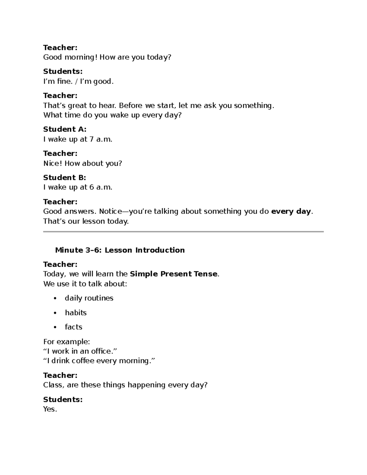 ENG101 - Simple Present Tense Lesson Plan and Activities - Studocu