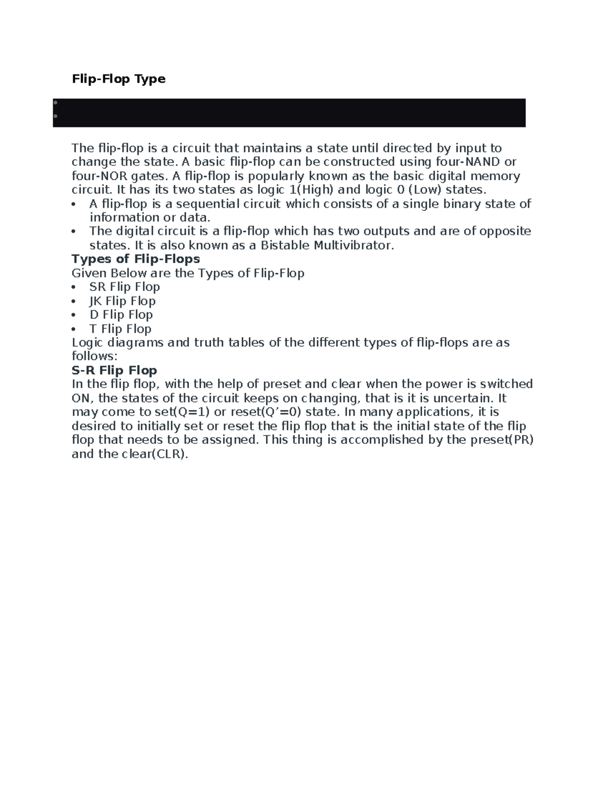 Flip Flop Overview and Applications - EE 101 Lecture Notes - Studocu