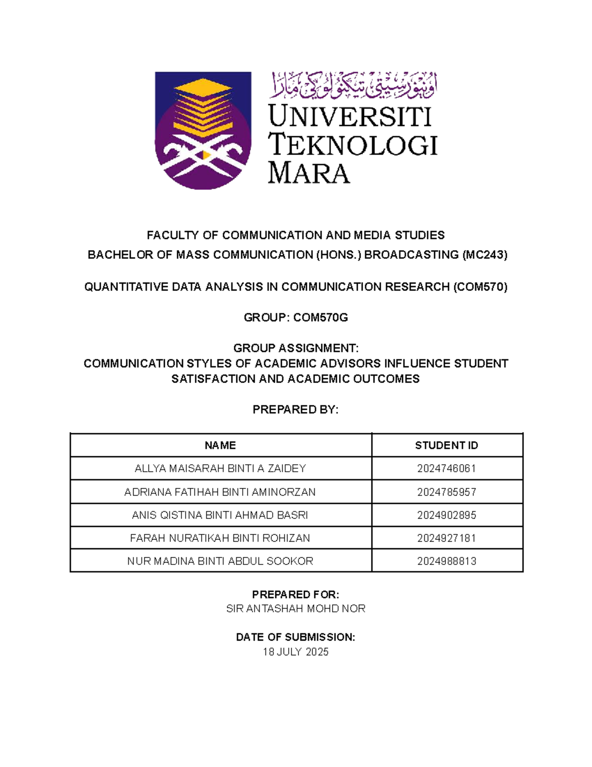 Group Assignment Report: Communication Styles & Student Outcomes ...