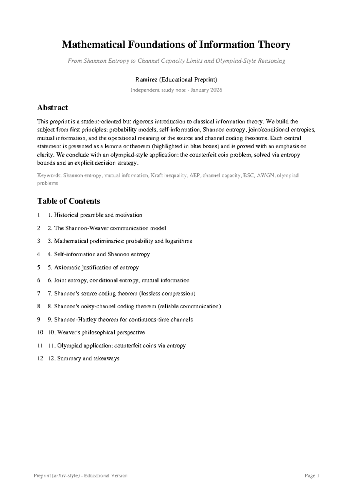 Mathematical Foundations of Information Theory: Shannon to Capacity ...