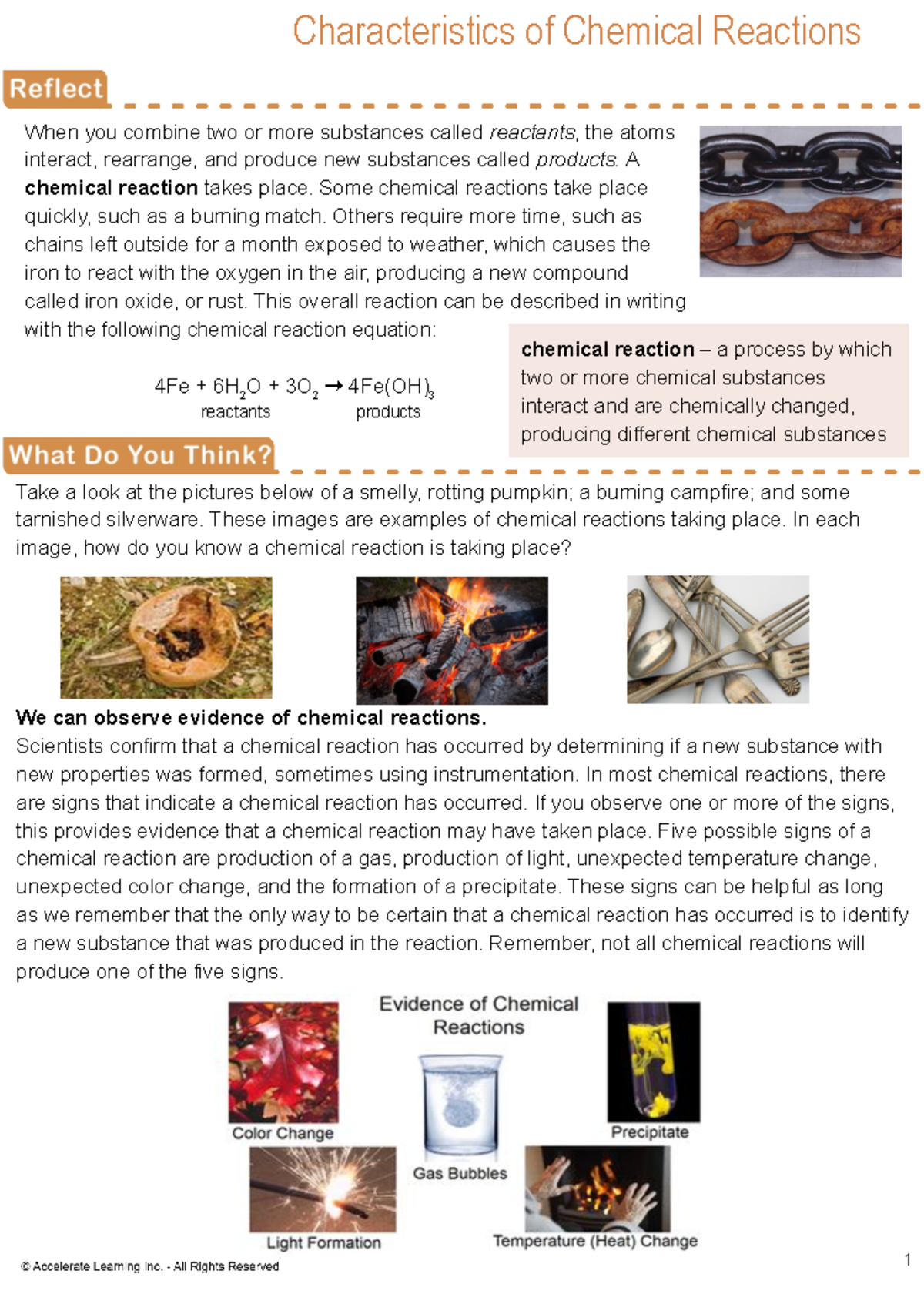 Characteristicsof Chemical Reactions Explain STEMscopedia - Take a look ...