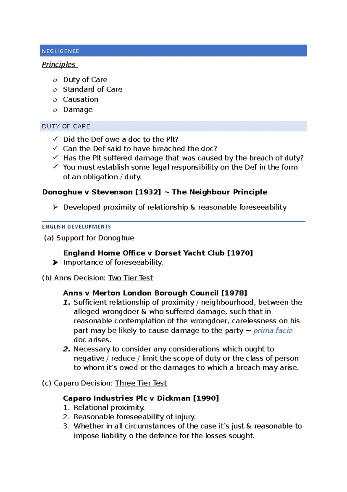Tort Law Lecture Notes - Tort Law - LW151 – Tort Law Contents Tort ...