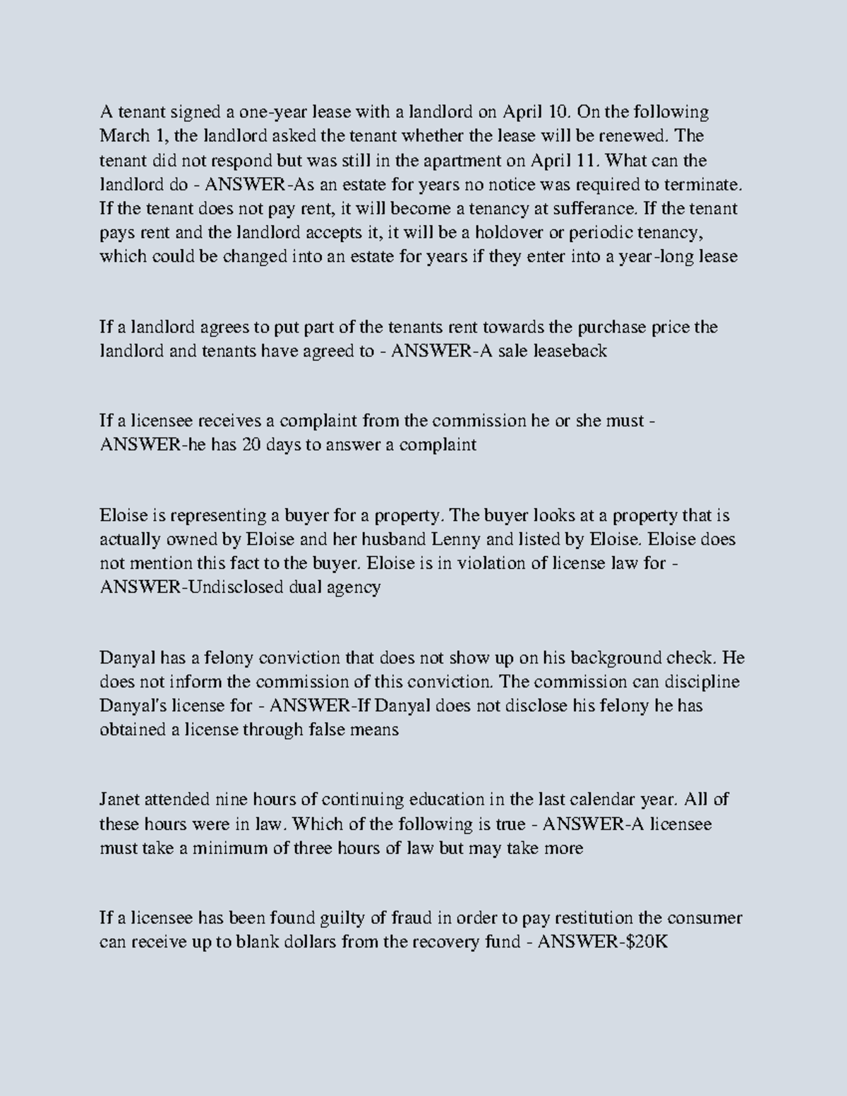 2024 Perry REAL Estate Final Exam Review - Key Concepts & Cases - Studocu