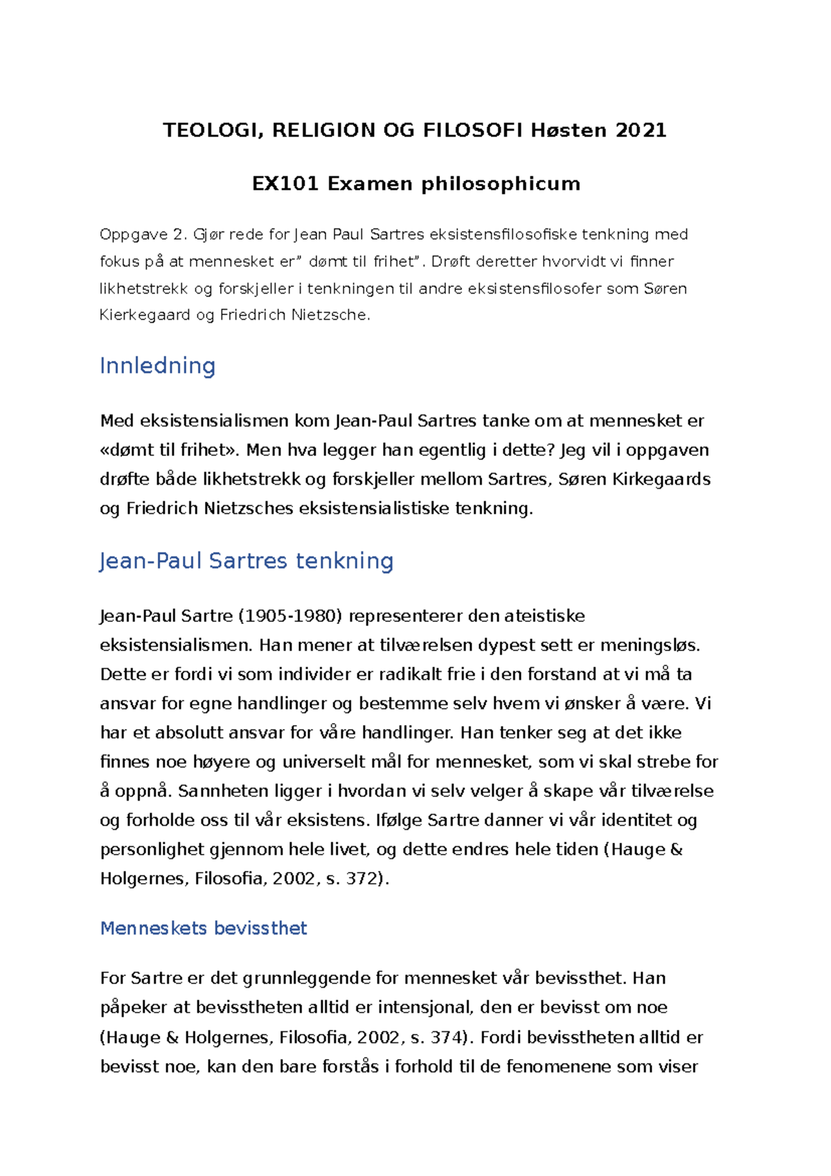 Eksamen philosophicum - TEOLOGI, RELIGION OG FILOSOFI Høsten 2021 EX101 ...